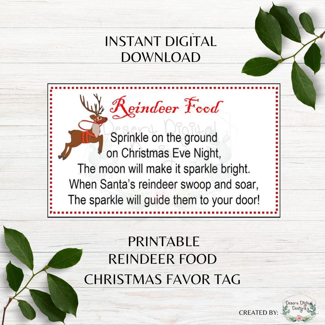 Reindeer Food Tags Printable Reindeer Food Tags Christmas Eve Favor ...