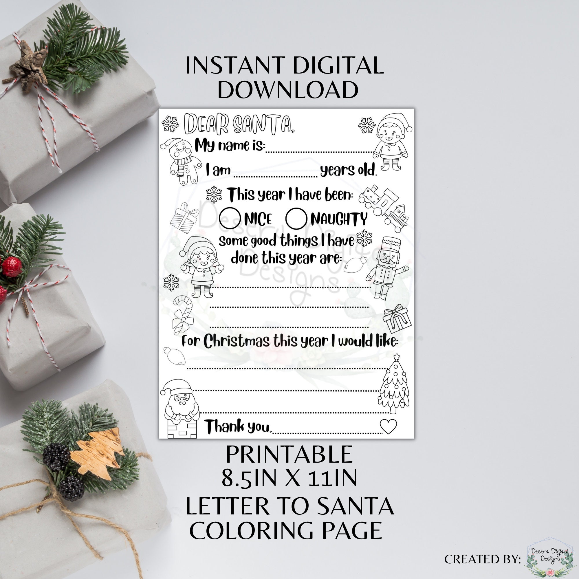 Letter to Santa Printable Coloring Page Dear Santa Coloring - Etsy