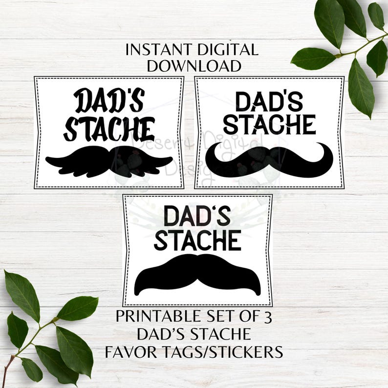 Dad's Stache Printable Labels Father's Day Birthday Gift Mustache ...