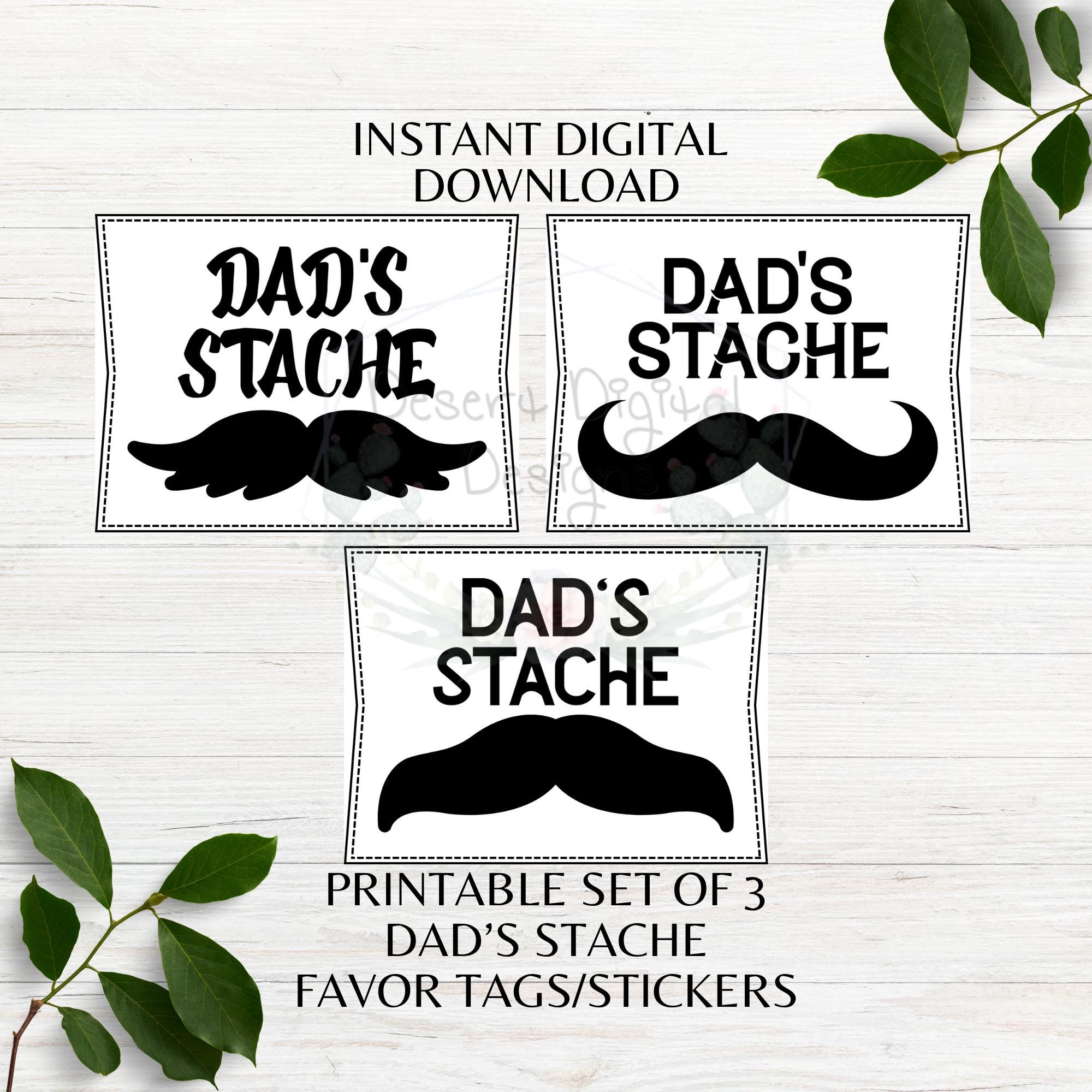 Dad's Stache Printable Labels Father's Day Birthday Gift Mustache Themed Stickers Dad Treat ...