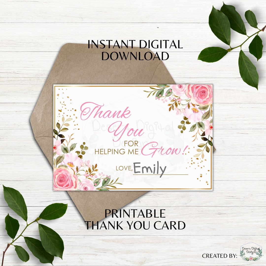 Thank You Printable Card Thank You for Helping Me Grow Teacher ...