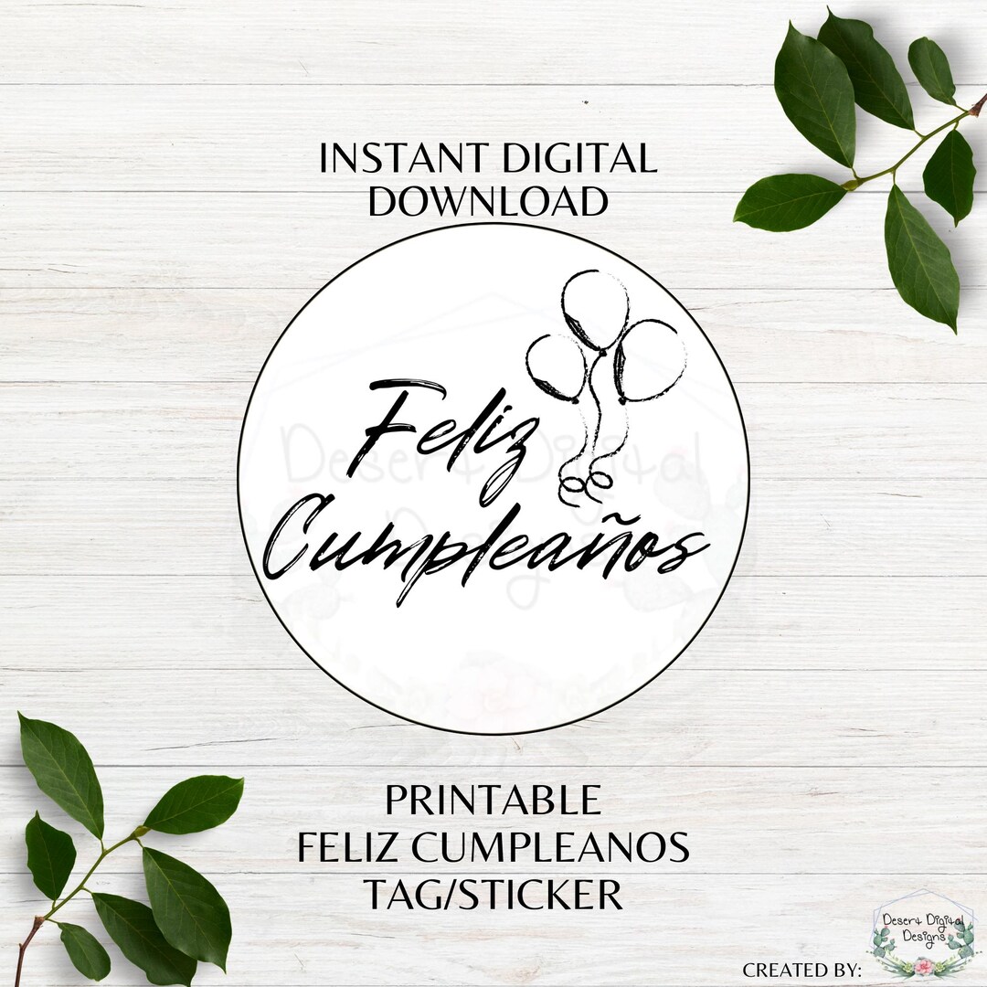 Feliz Cumpleanos Printable Black and White Birthday Sticker Spanish ...