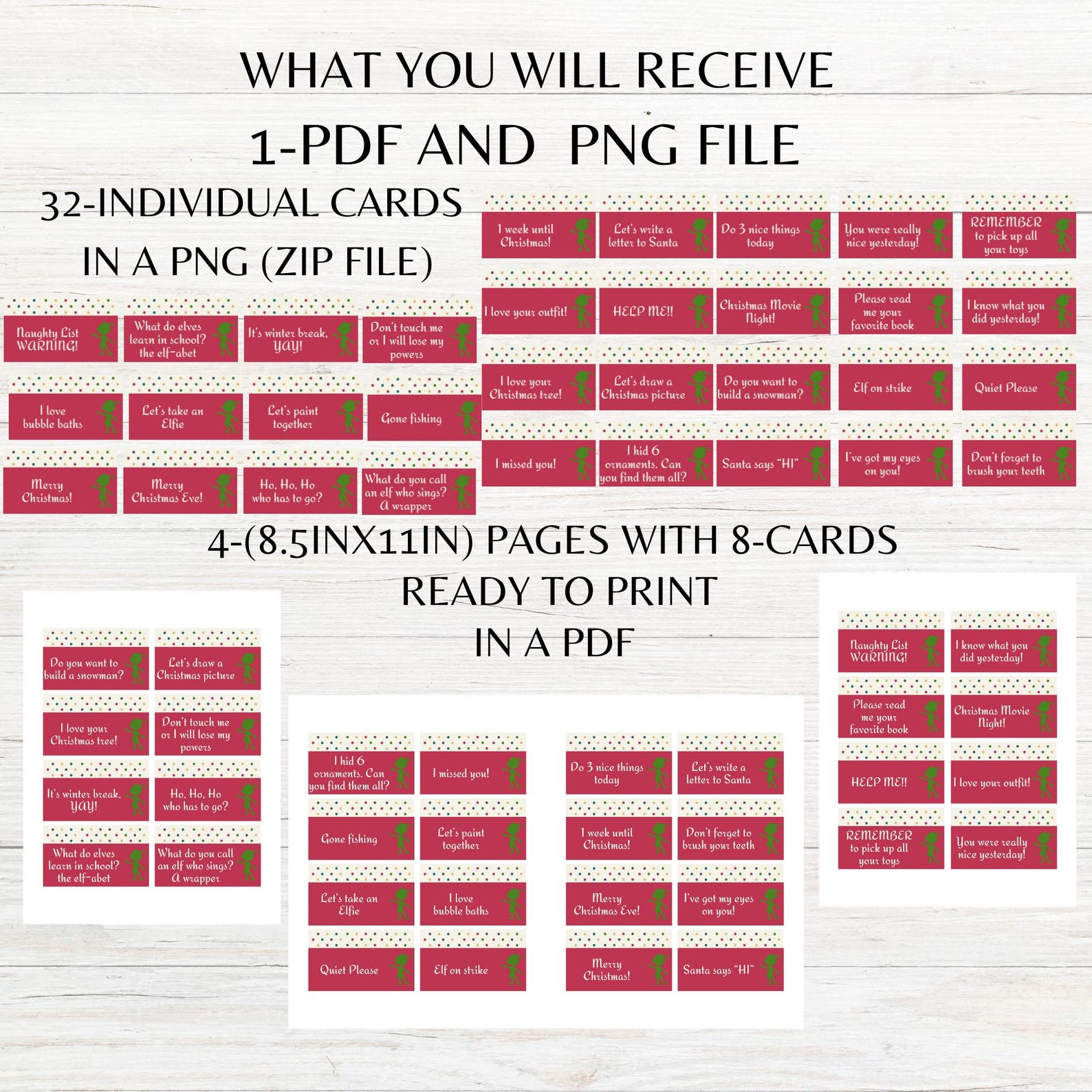 Christmas Elf Printable Cards Elf Activity Cards From the Elf Notes Elf ...