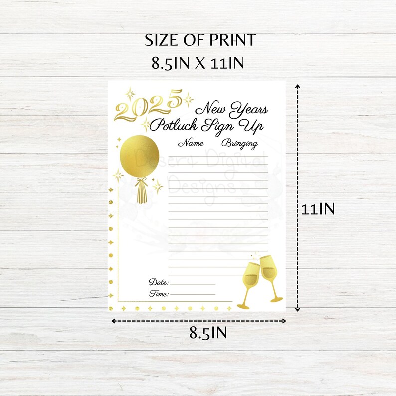 New Years Potluck Sign up Sheet Printable Potluck Sign up Sheet 2025 ...
