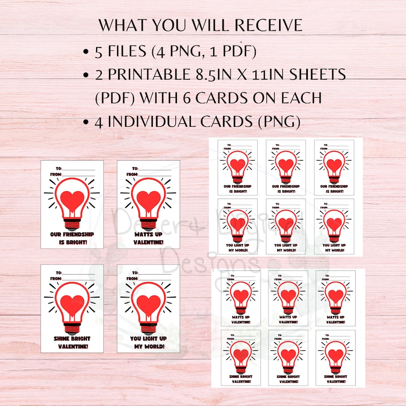 Light Bulb Printable Valentine's Day Cards Set of 4 Valentine Cards ...