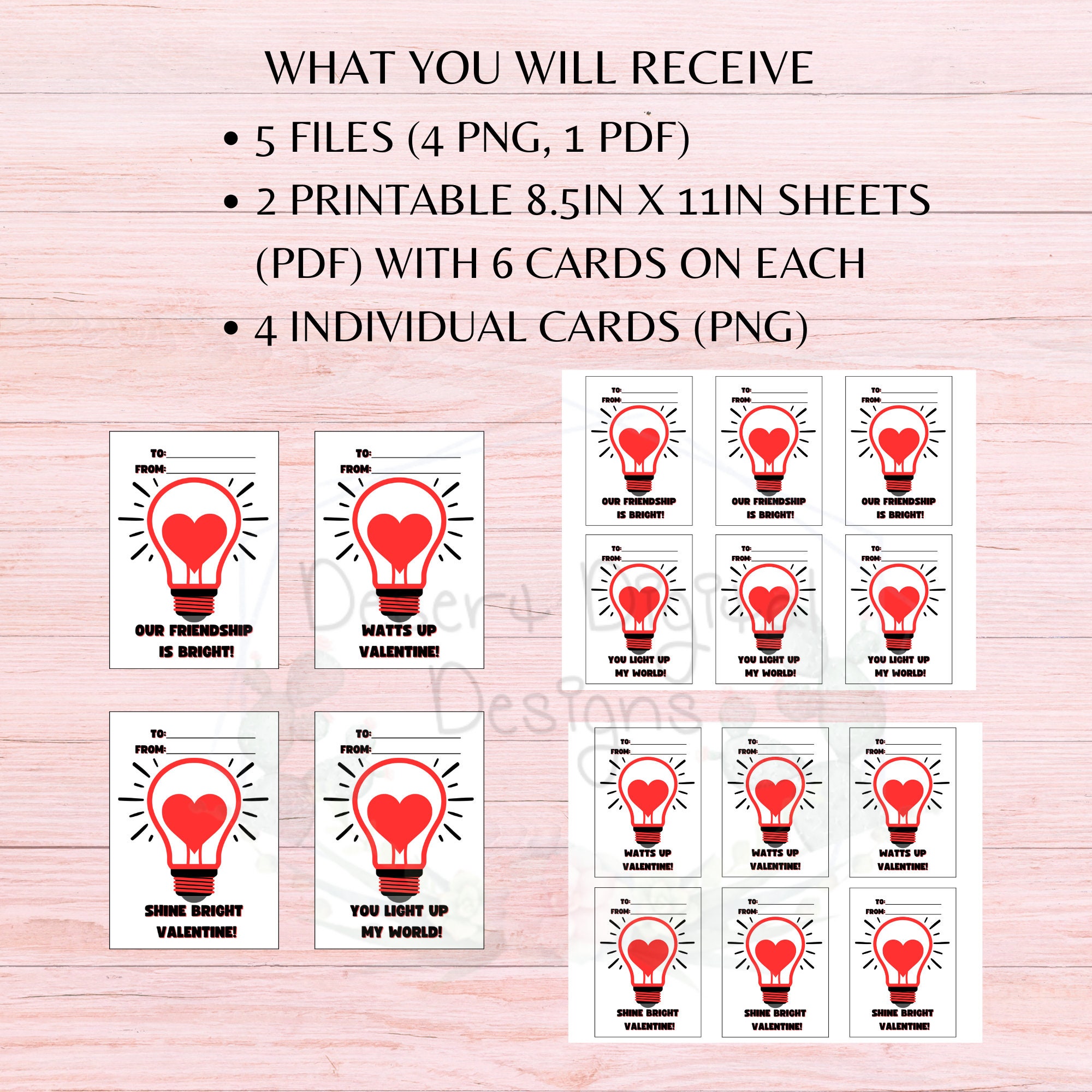 Light Bulb Printable Valentine's Day Cards Set of 4 Valentine Cards ...
