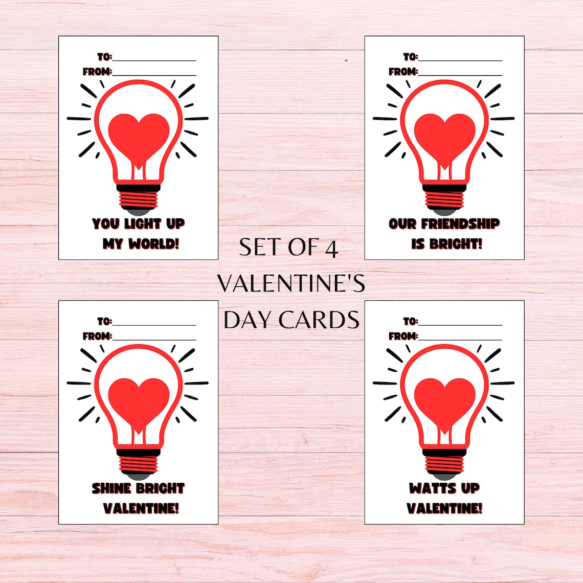 Light Bulb Printable Valentine's Day Cards Set of 4 Valentine Cards ...