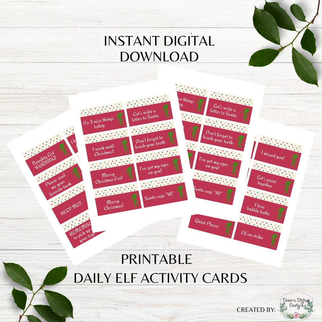 Christmas Elf Printable Cards Elf Activity Cards From the Elf Notes Elf ...