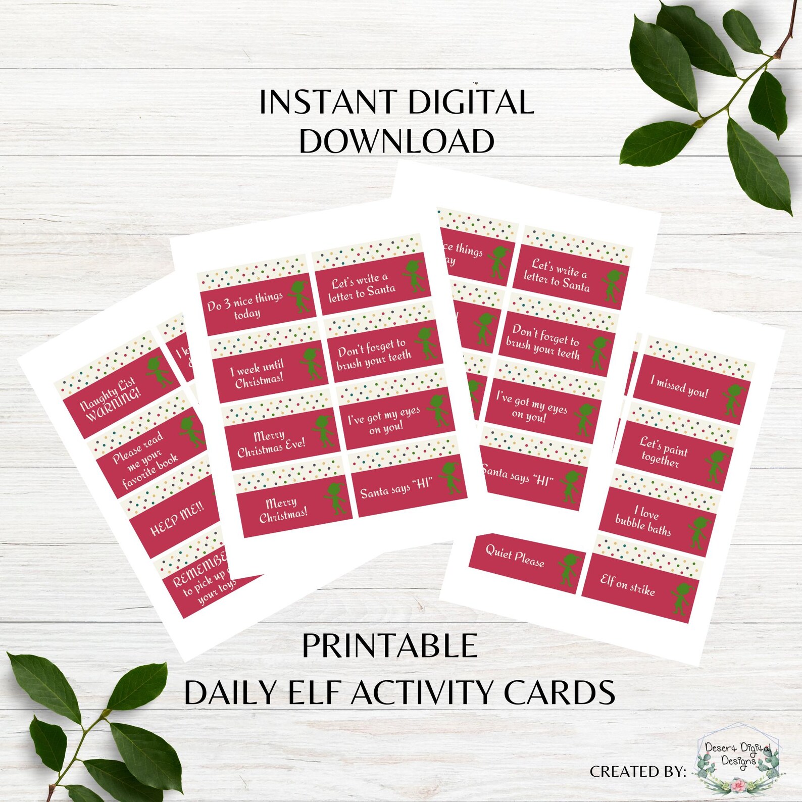 Christmas Elf Printable Cards Elf Activity Cards From the Elf Notes Elf ...
