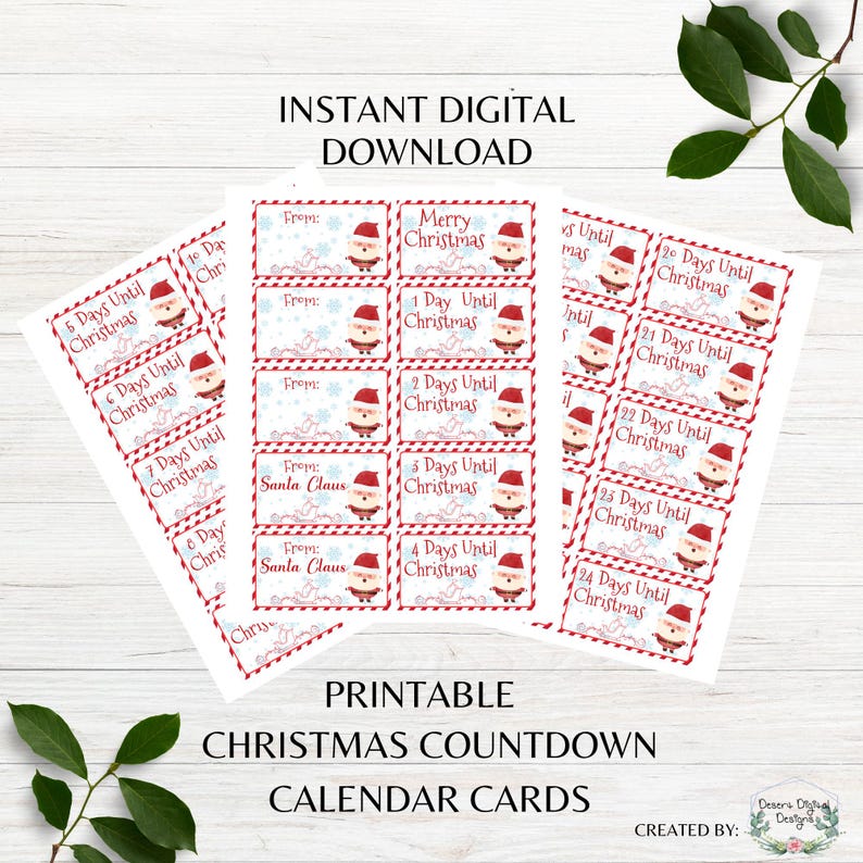 Christmas Countdown Printable Cards Elf Countdown Cards Countdown to ...