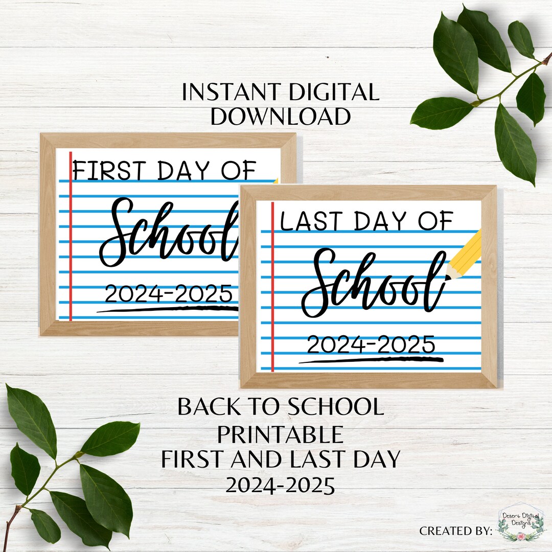 Printable Paper Theme First Day of School Sign Back to School Set of 2 ...