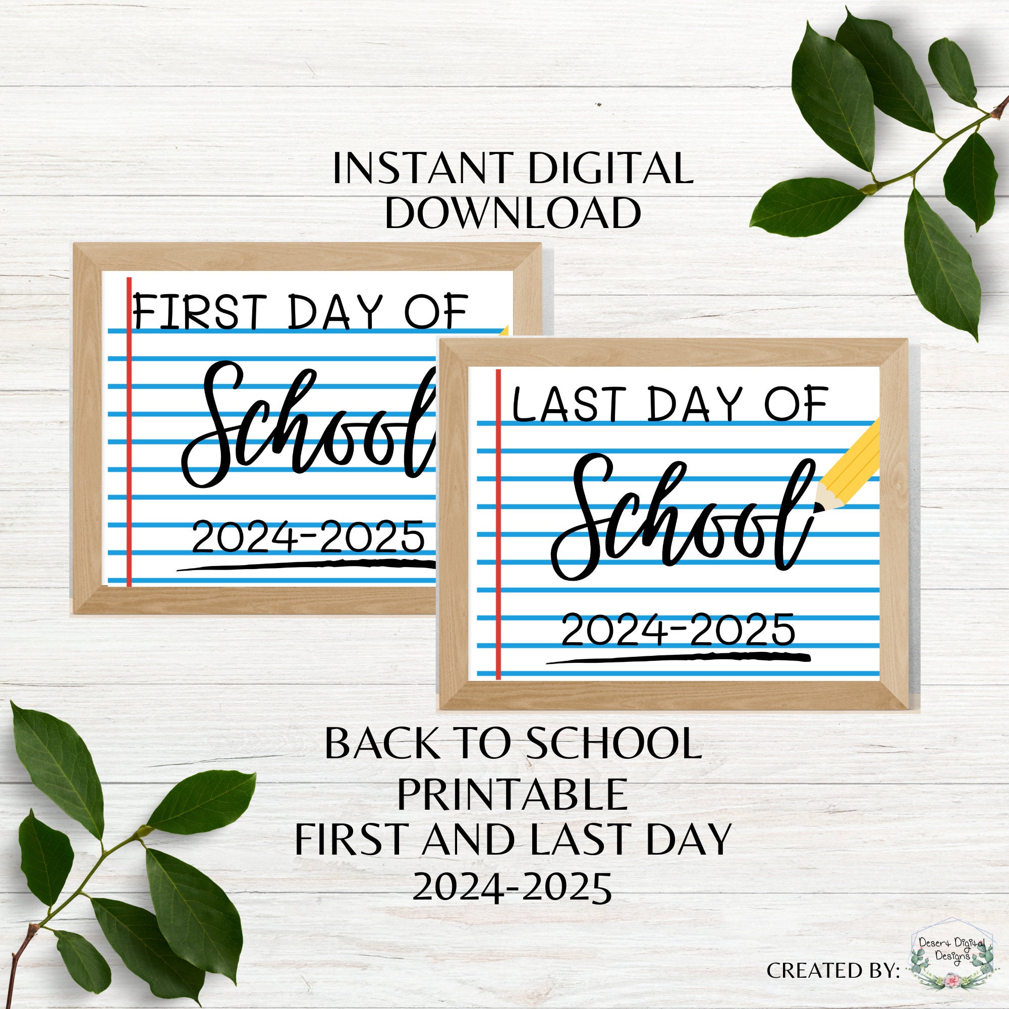 Printable Paper Theme First Day of School Sign Back to School Set of 2 ...