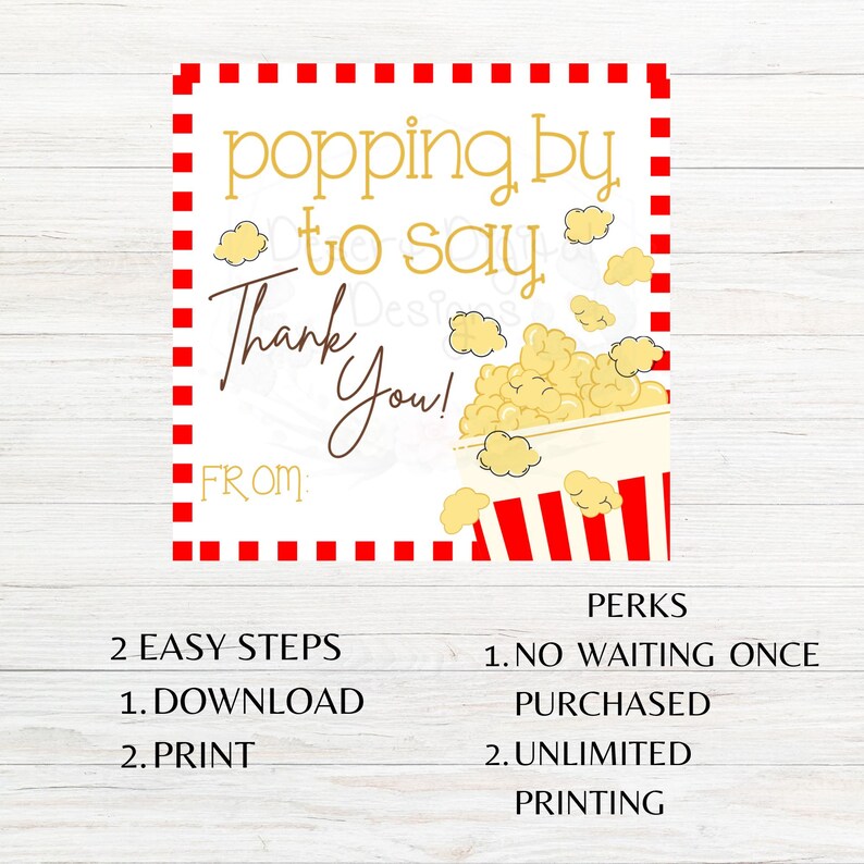 Popping by to Say Thank You Appreciation Printable Favor Tag Popcorn ...