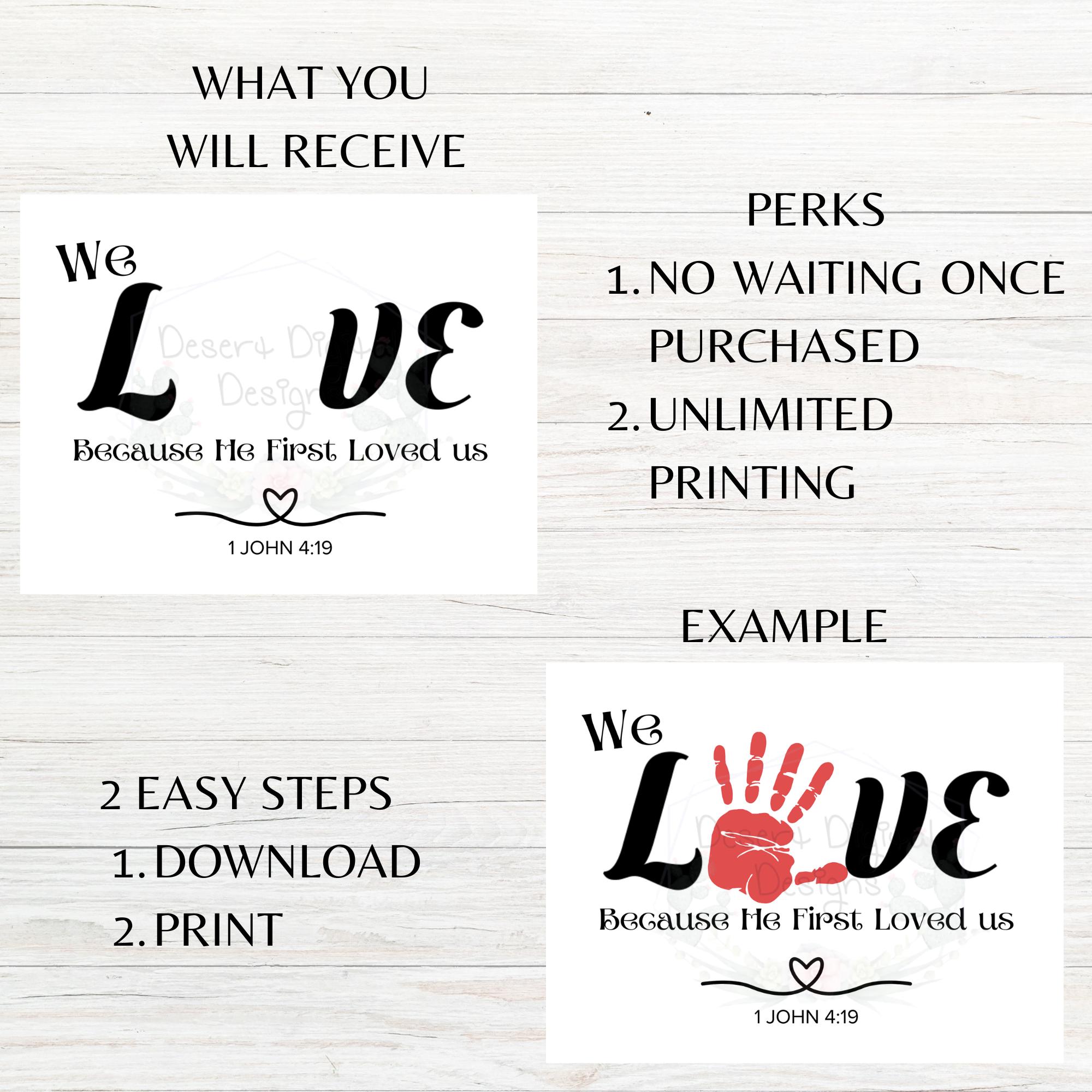 We Love Because He First Loved Us Handprint Craft Printable Sunday ...