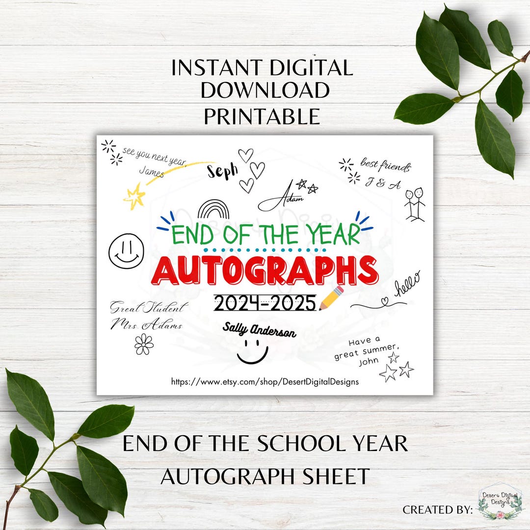 End of the Year Printable Autographs Sheet 2024-2025 Autographs Class ...