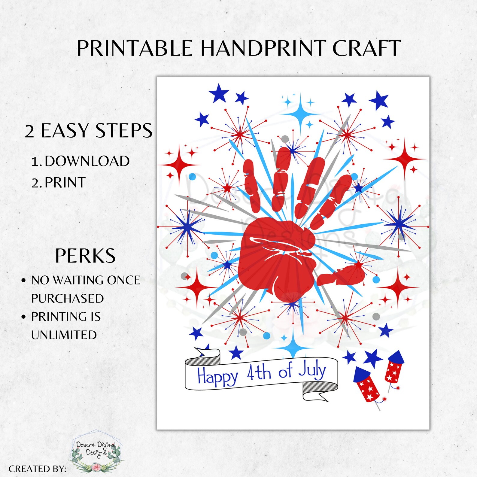 Printable Handprint 4th of July Craft Happy 4th of July - Etsy