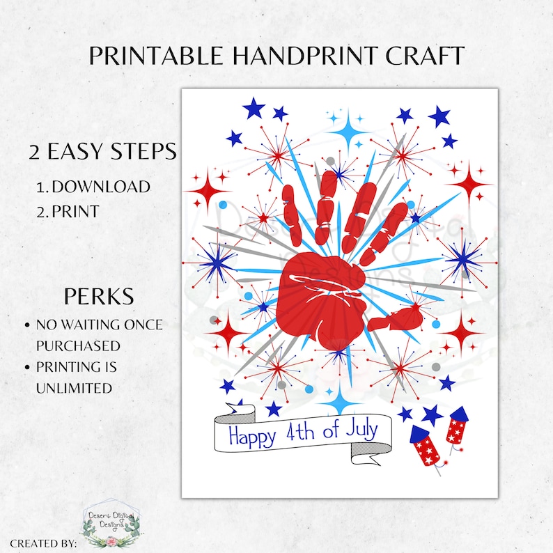 Printable Handprint 4th of July Craft Happy 4th of July - Etsy