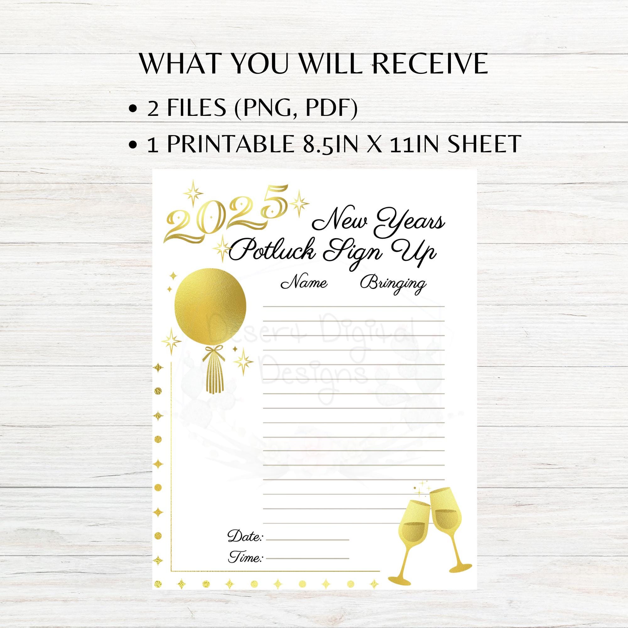 New Years Potluck Sign up Sheet Printable Potluck Sign up Sheet 2025 ...