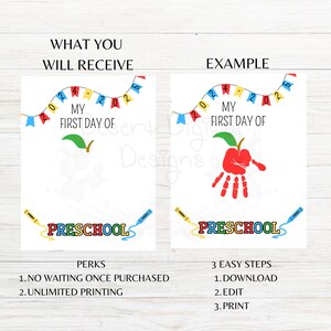 My First Day of Preschool Printable Handprint Craft Back to School ...