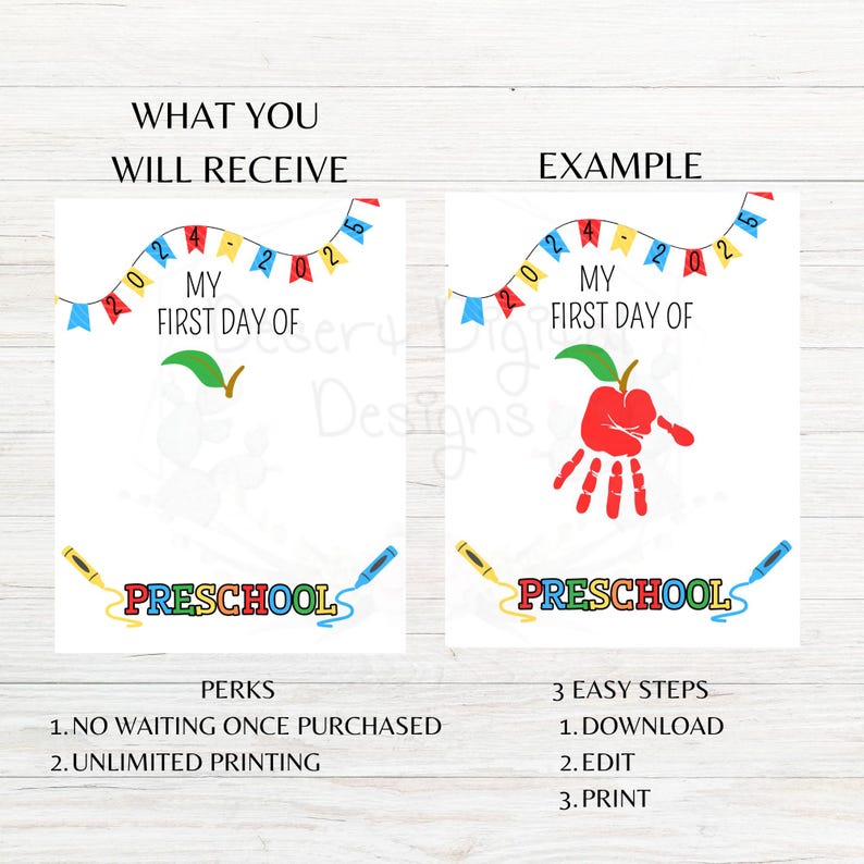 My First Day of Preschool Printable Handprint Craft Back to School ...