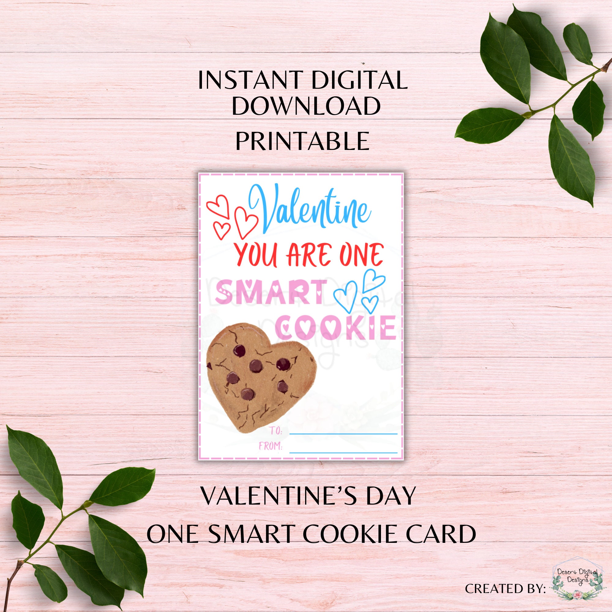 One Smart Cookie Printable Valentine's Day Cards Valentine Cards Cookie ...