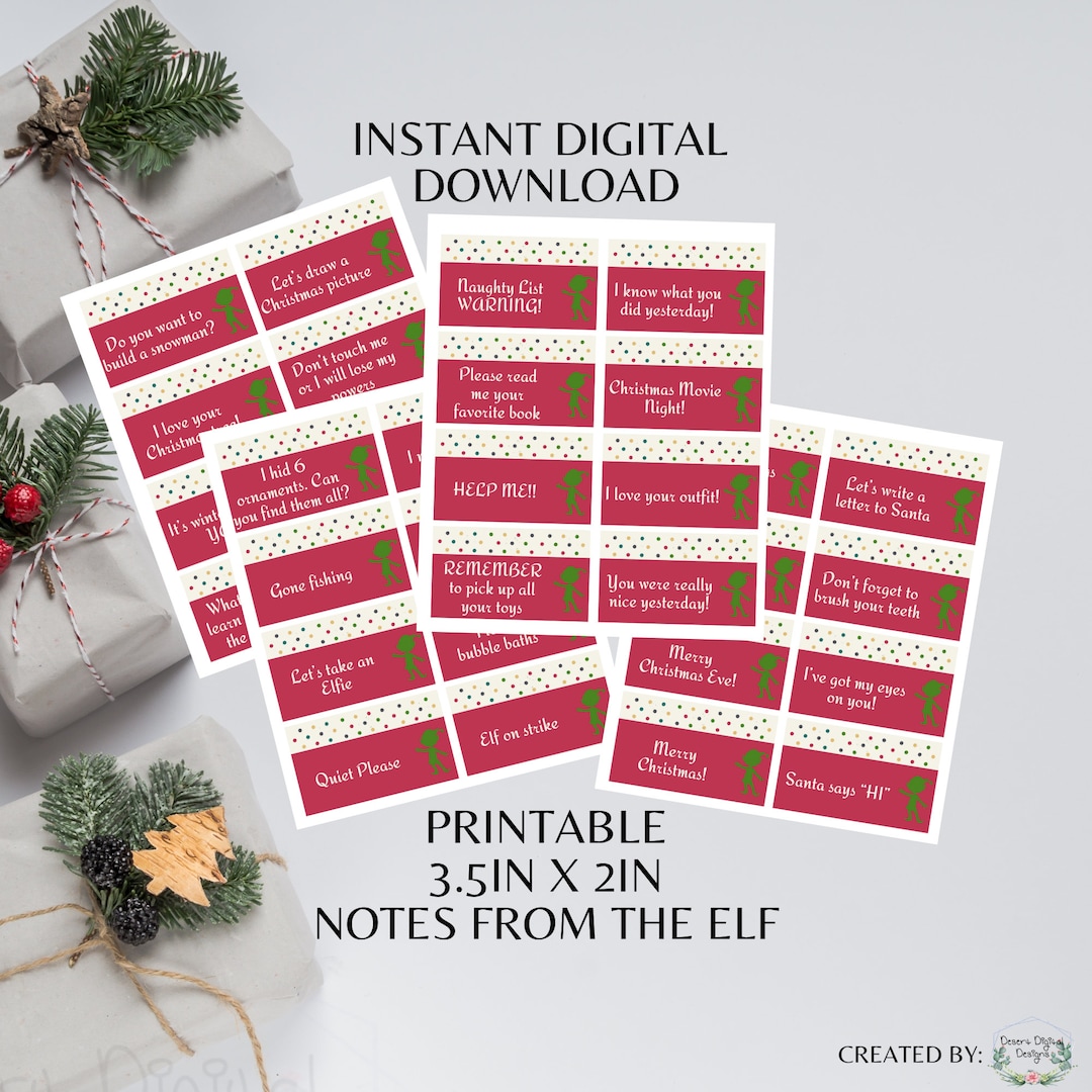Christmas Elf Printable Cards Elf Activity Cards From the Elf - Etsy