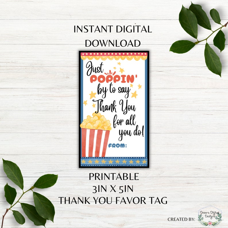 Poppin in to Say Thank You for All You Do Printable Thank You Tag ...