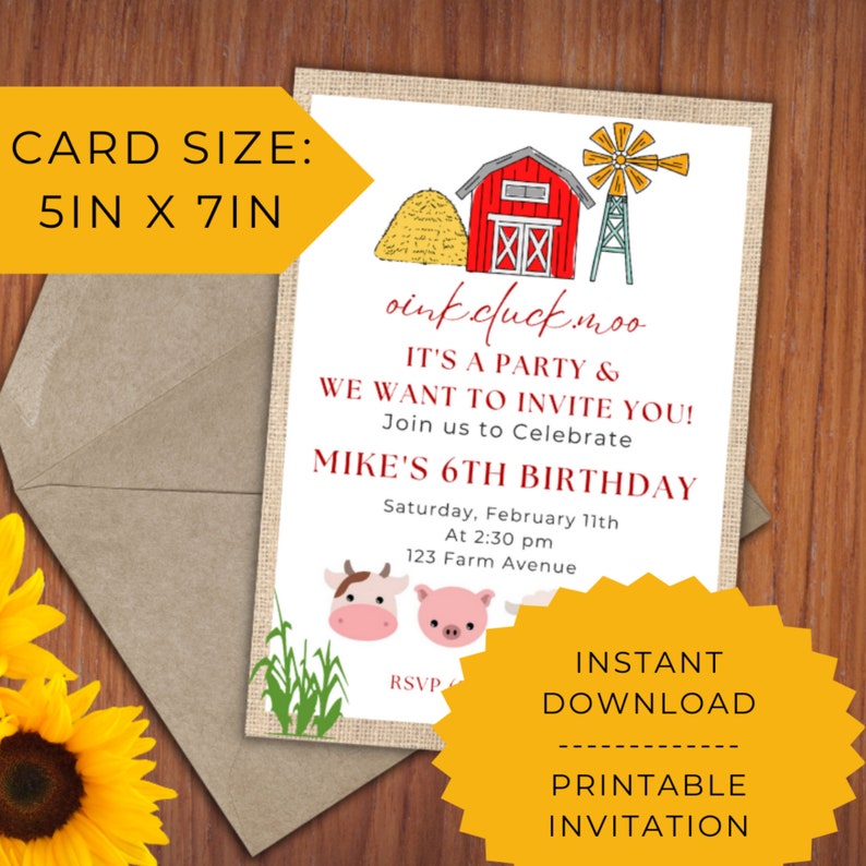 Editable Farm Themed Birthday Invitation Canva Template - Etsy