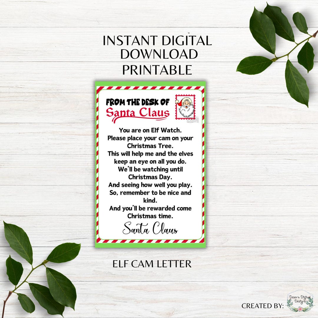 Elf Cam Letter Printable Santa Elf Cam Letter Elf Surveillance Letter ...