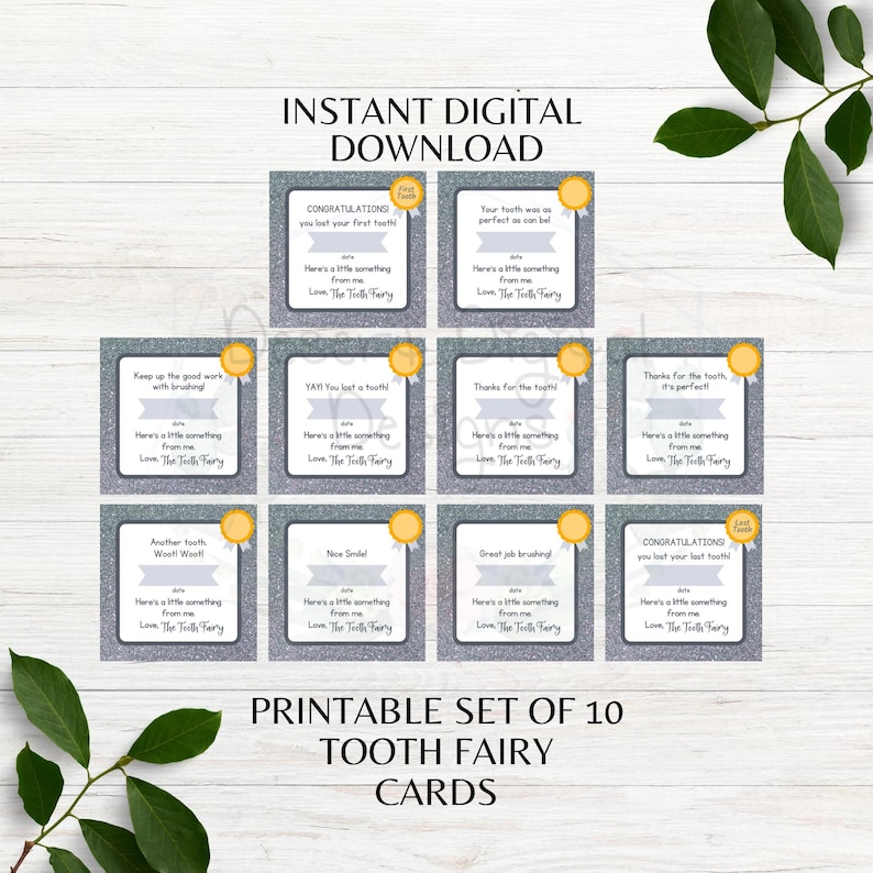 Tooth Fairy Printable Cards Set of 10 Tooth Fairy Keepsake Cards Lost ...