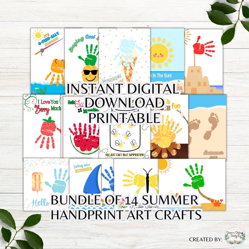 Summer Handprint Art Bundle Printable Summer Paint Crafts for Kids ...