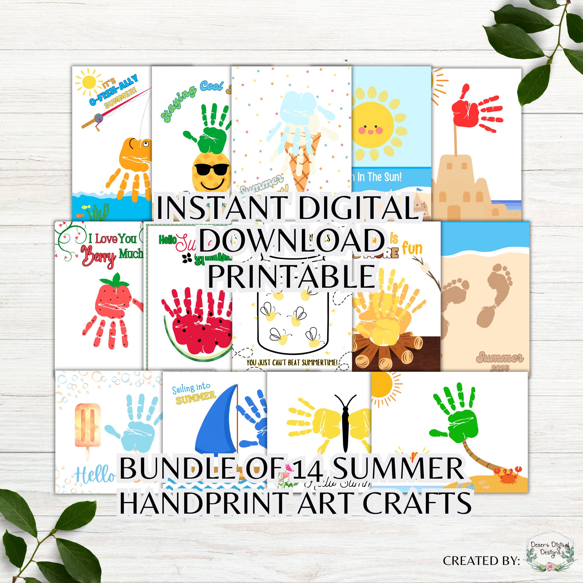 Summer Handprint Art Bundle Printable Summer Paint Crafts for Kids ...