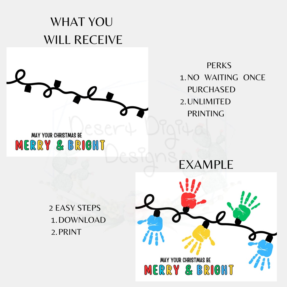 Merry & Bright Handprint Printable Christmas Lights Craft Handprint ...