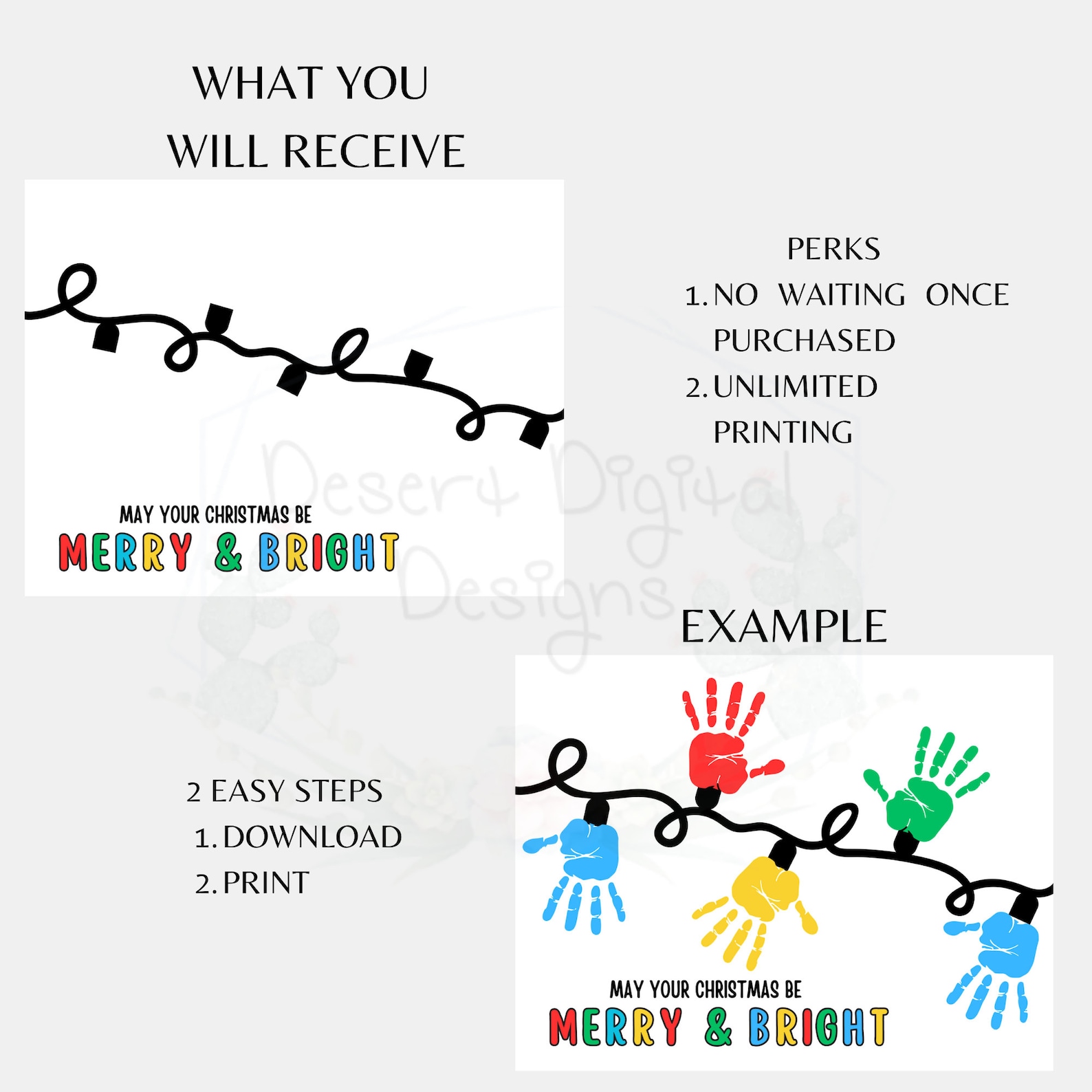 Merry & Bright Handprint Printable Christmas Lights Craft Handprint ...