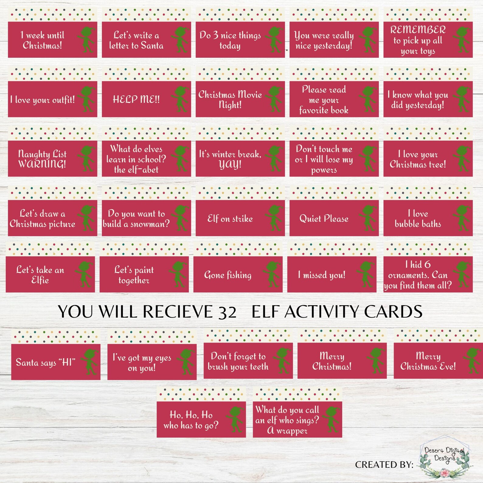 Christmas Elf Printable Cards Elf Activity Cards From the Elf Notes Elf ...