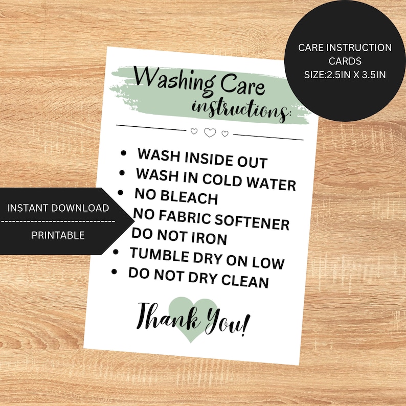 Printable Care Instruction Card Bundle Care Card Bundle - Etsy