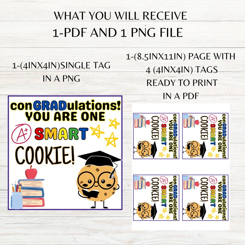 You Are One Smart Cookie Printable Graduation Tag School Graduation ...