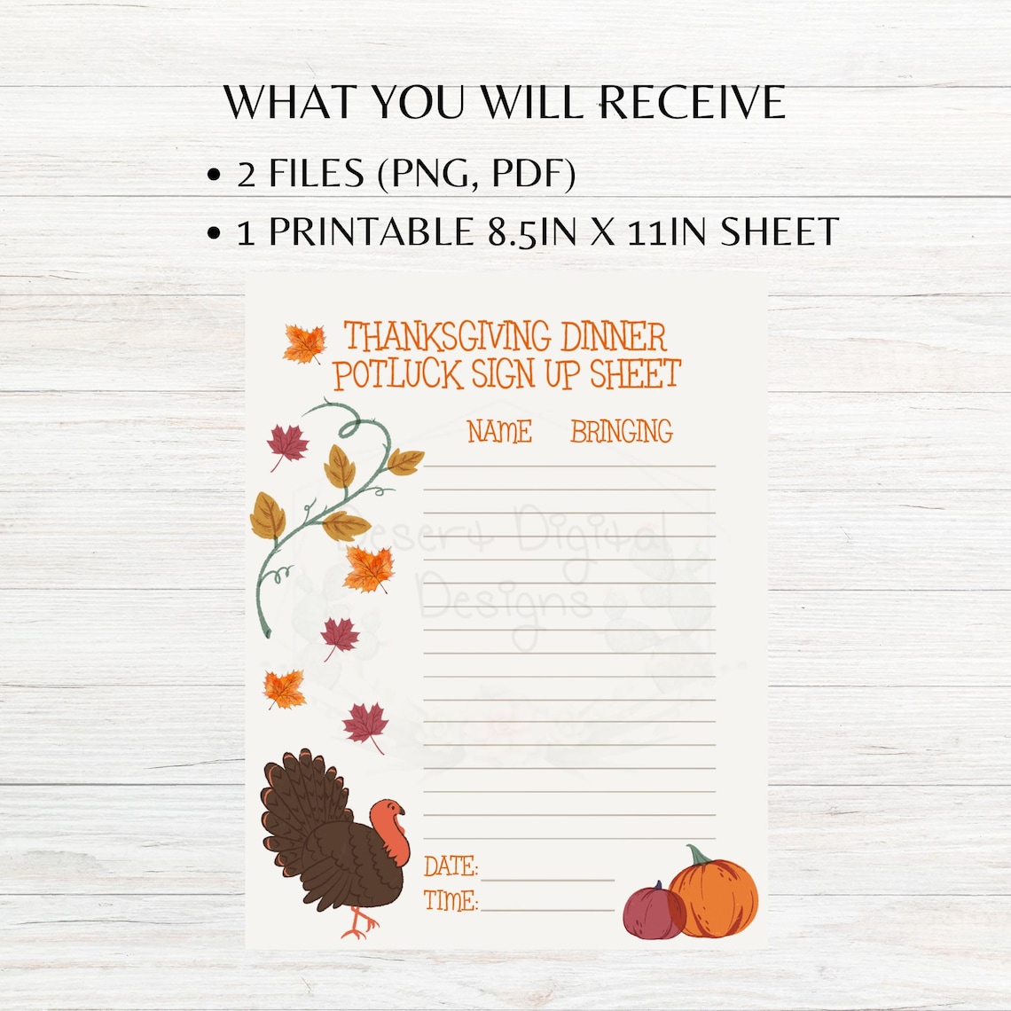 Thanksgiving Potluck Sign up Sheet Printable Potluck Sign up Sheet Fall ...