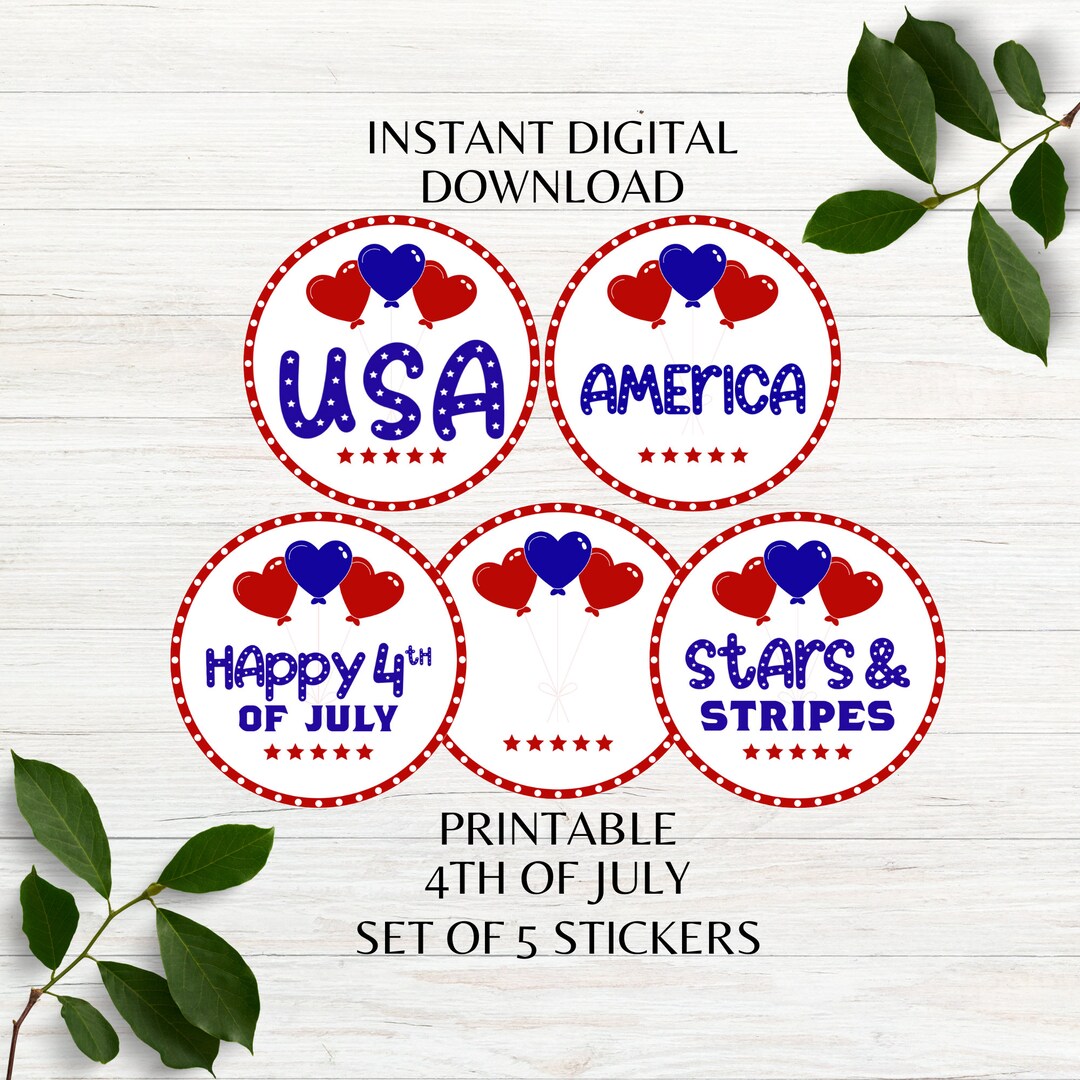 4th of July Stickers Printable 4th of July Tags July 4th Favor Tags ...