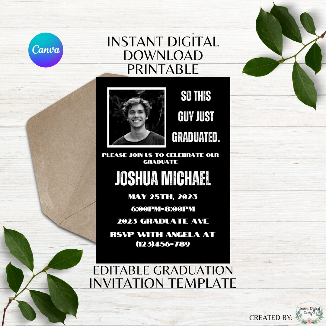 So This Guy Graduated Editable Graduation Invitation Printable Senior ...