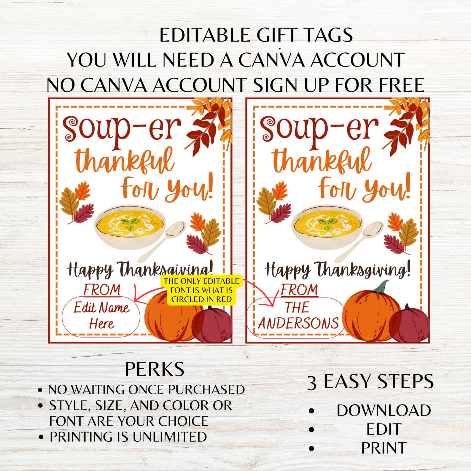 Thanksgiving Editable Soup-er Thankful Tag Printable Fall Soup-er ...