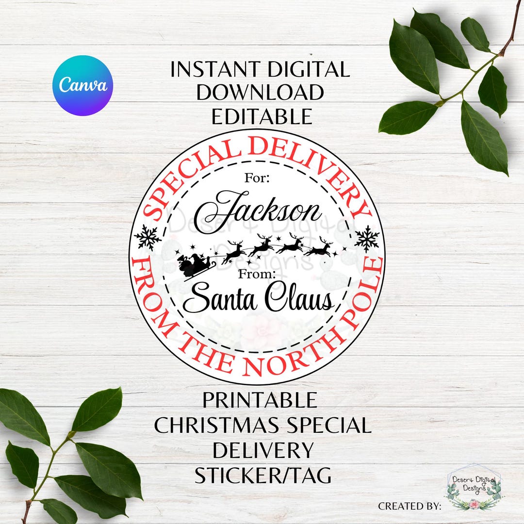 Special Delivery Editable Christmas From Santa Claus Sticker Tag ...