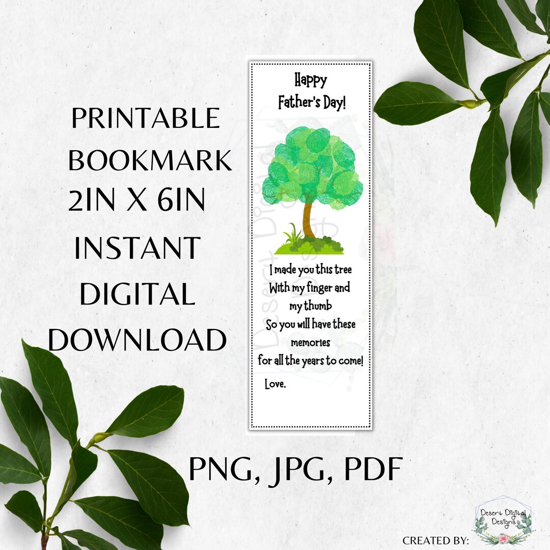 Printable Father's Day Bookmark Tree Fingerprint Bookmark - Etsy