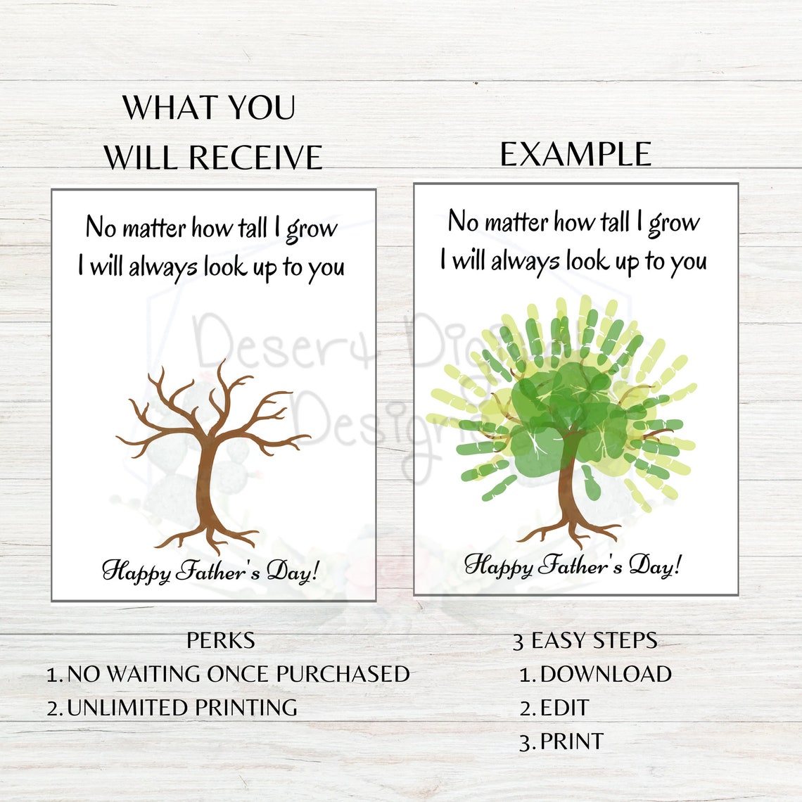 Printable Handprint Tree Art Father's Day Handprint Craft Grandfather ...