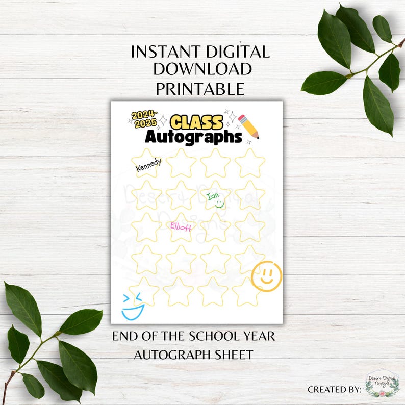 Star Autograph Sheet Printable End of the Year 2024-2025 Autographs ...