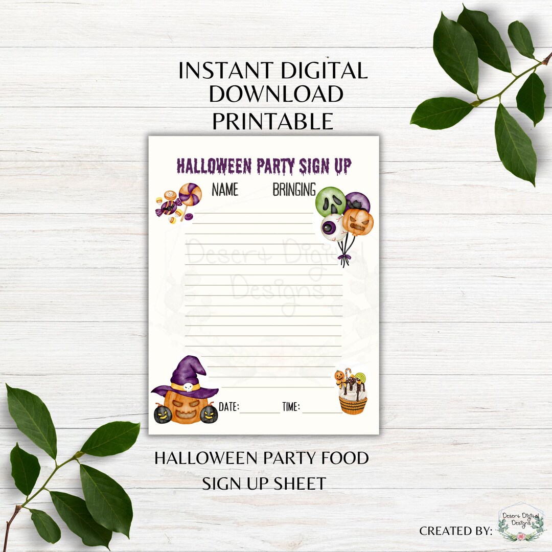 Halloween Party Sign up Sheet Printable Potluck Sign up Sheet Halloween ...