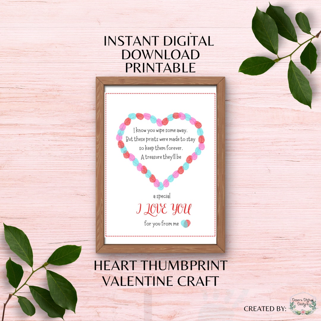 Valentine's Day Printable Thumbprint Craft Heart Poem Valentine ...