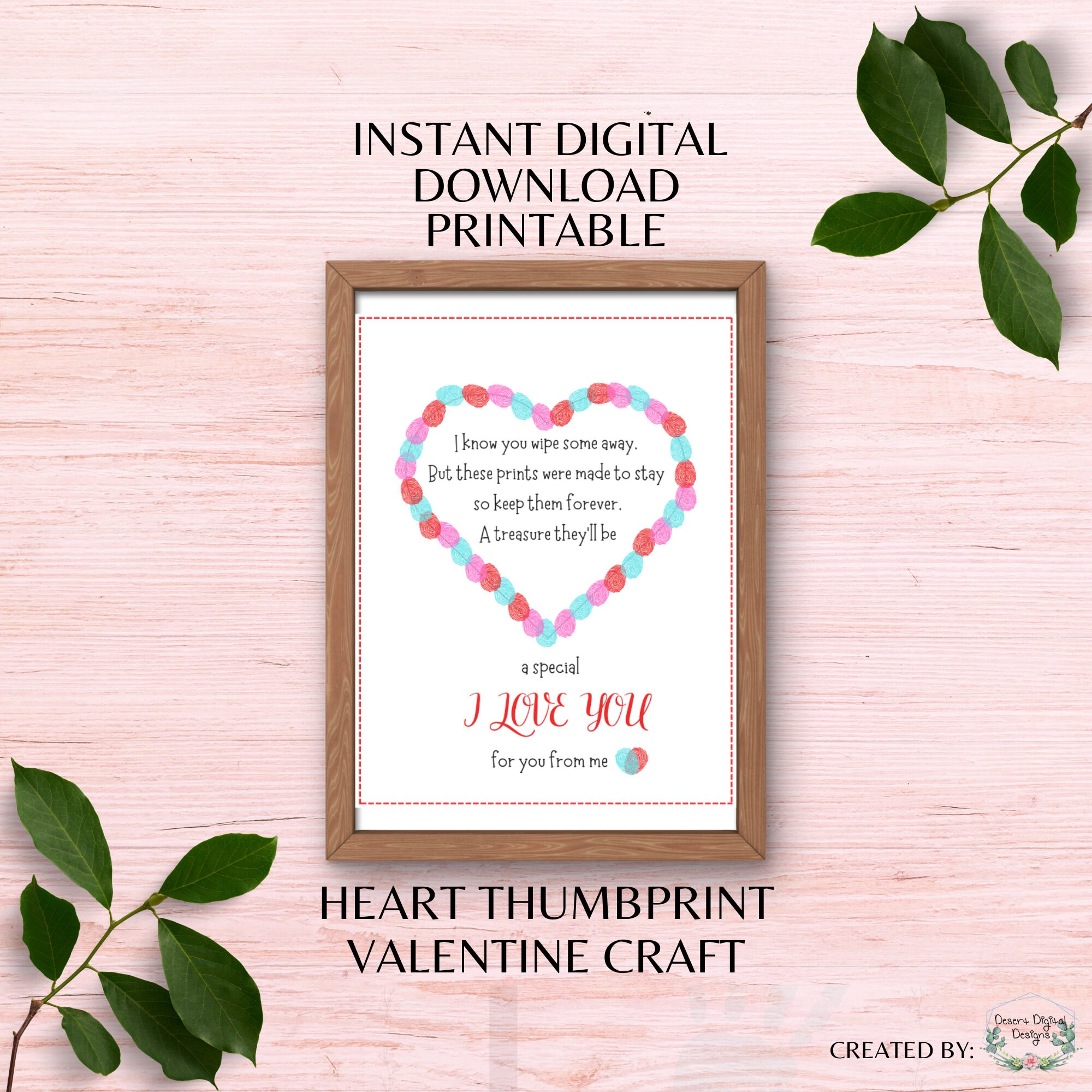 Valentine's Day Printable Thumbprint Craft Heart Poem Valentine ...