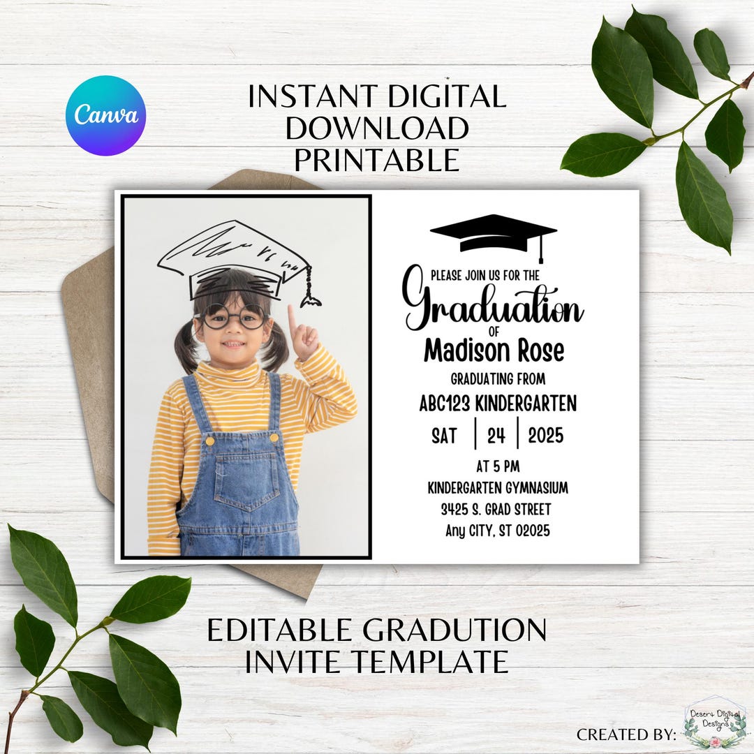 Editable Photo Graduation Invitation 5th Grade Graduate Invite ...