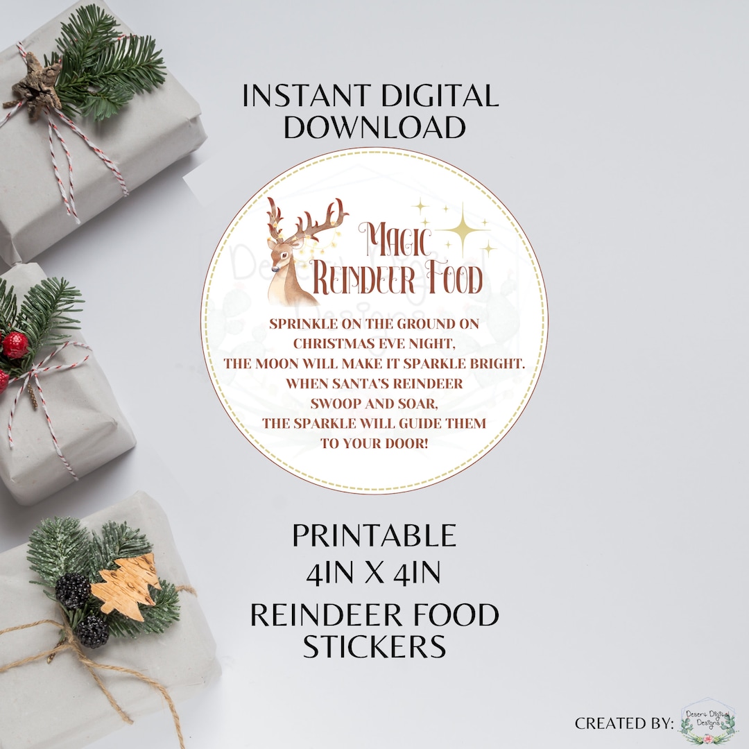 Magic Reindeer Food Stickers Printable Reindeer Food Tags Christmas Eve ...